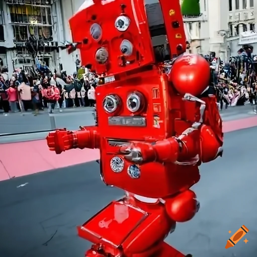 Red union robot in a demonstration