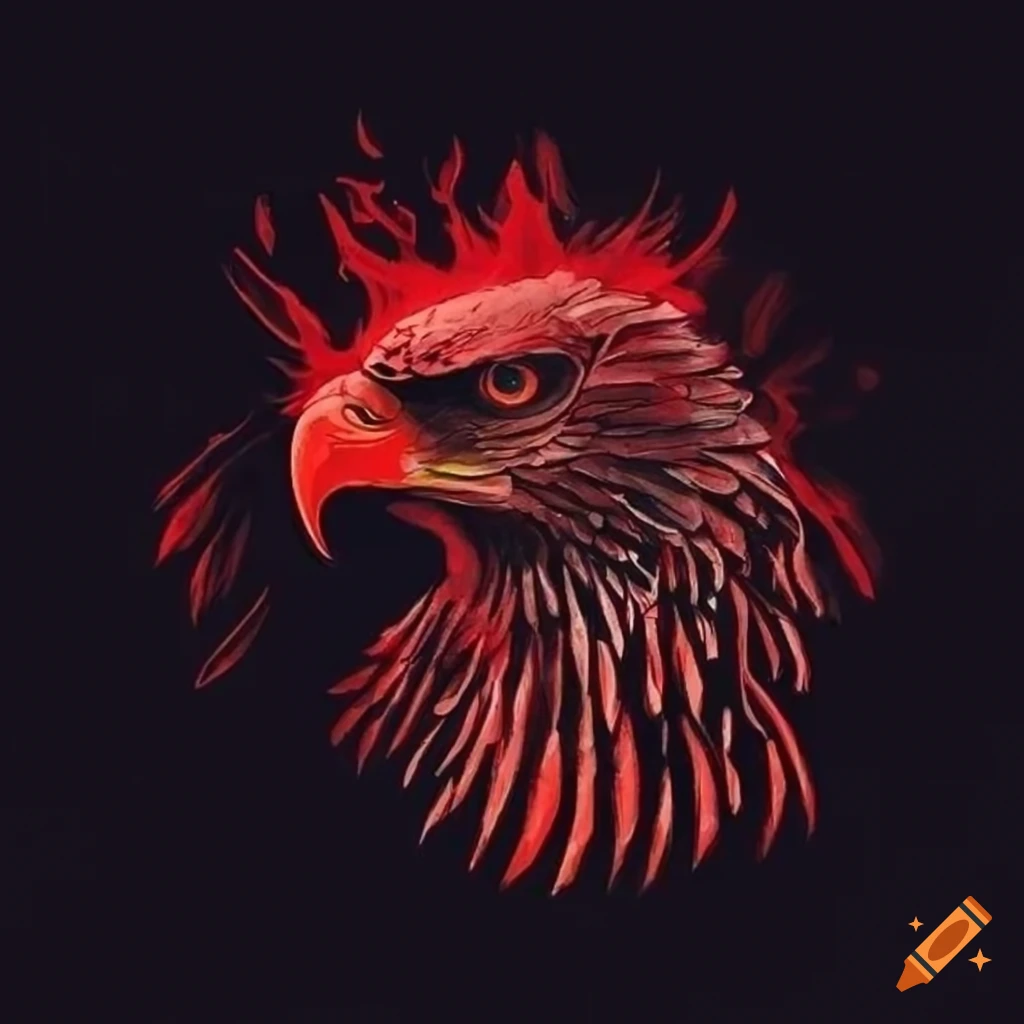Wide Open Wing Eagle, Hand Drawing, In Red and Black Colour on Craiyon