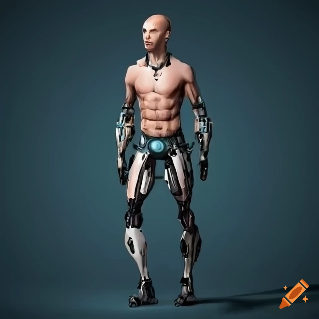 Male sci-fi cyborg, the whole body, cybernetic legs, man with ...