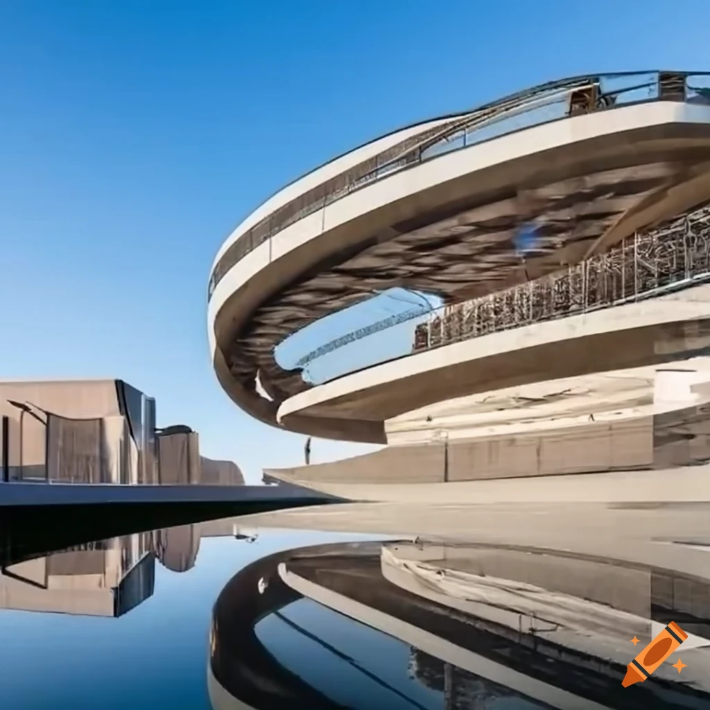 Modern design of amphitheater made from metals and glass, external view ...