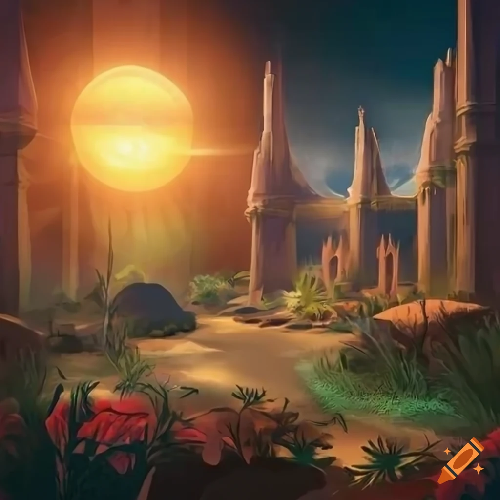 Enchanted oasis city Babylonian garden, majestic, detailed Illustration ...