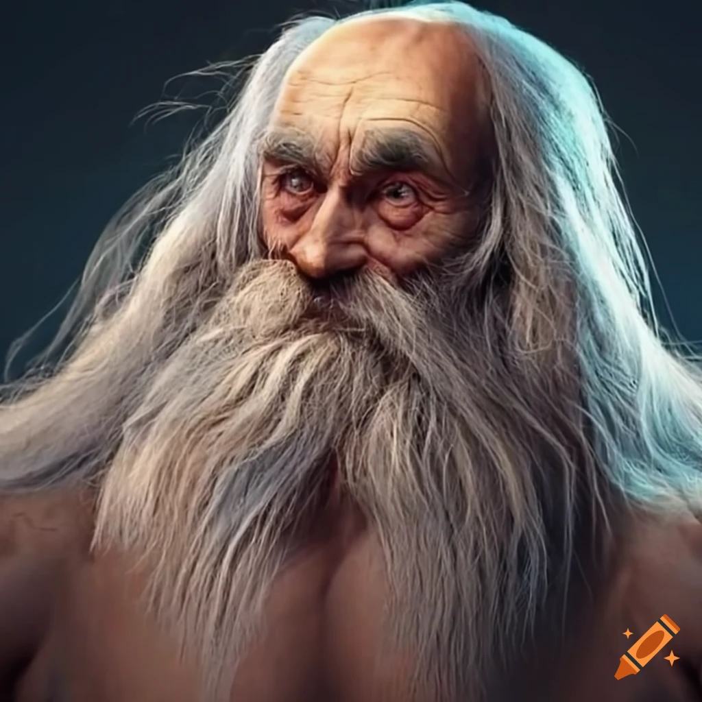 Old man, very muscular, small stature, large unkempt beard, homeless ...