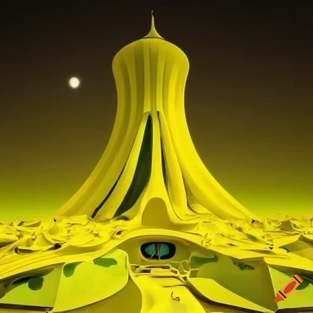 Futurist giant city weird design complex structures yellow strange ...