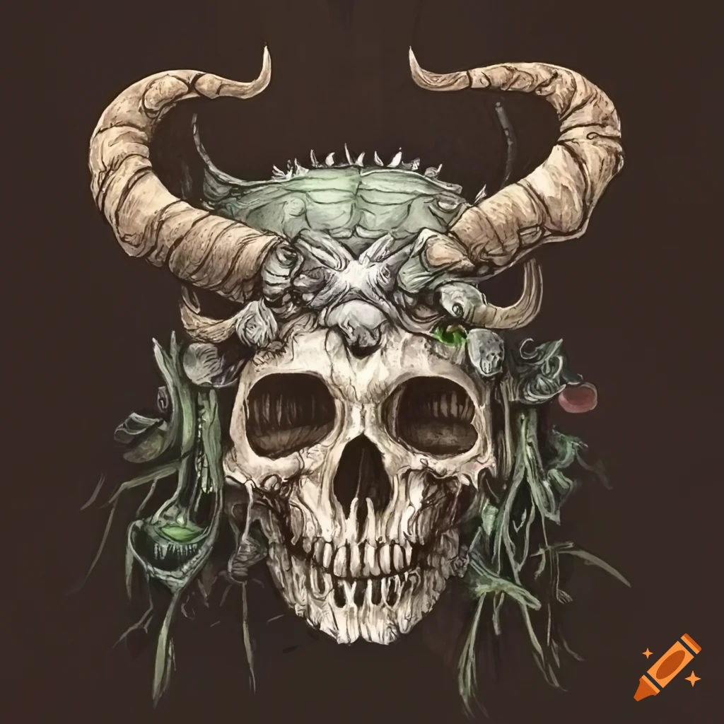 A druid skull with horns