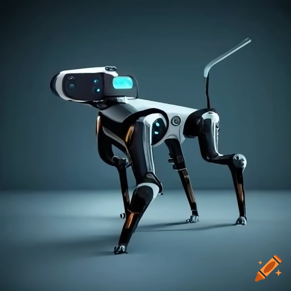 A futuristic robotic dog standing alertly on Craiyon