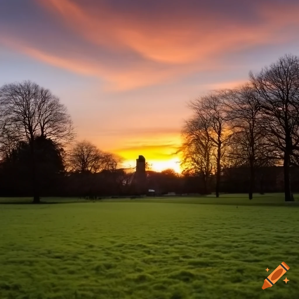 Knighton park, leicester, england at sunset