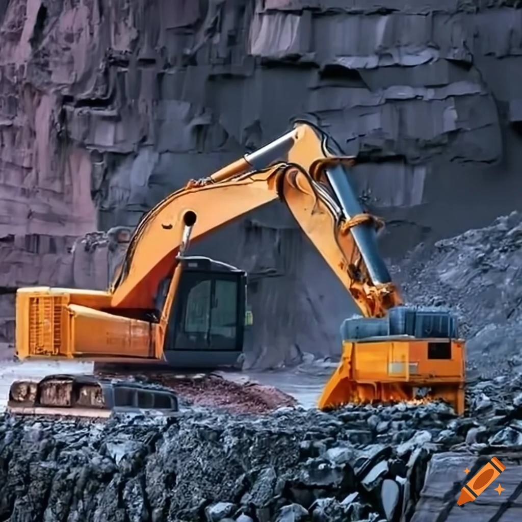 A large excavator is working in a quarry on Craiyon