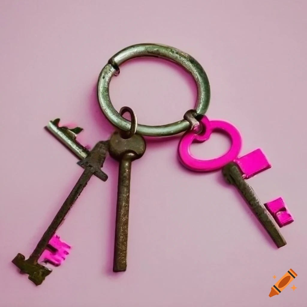 Pink key chain with old iron keys