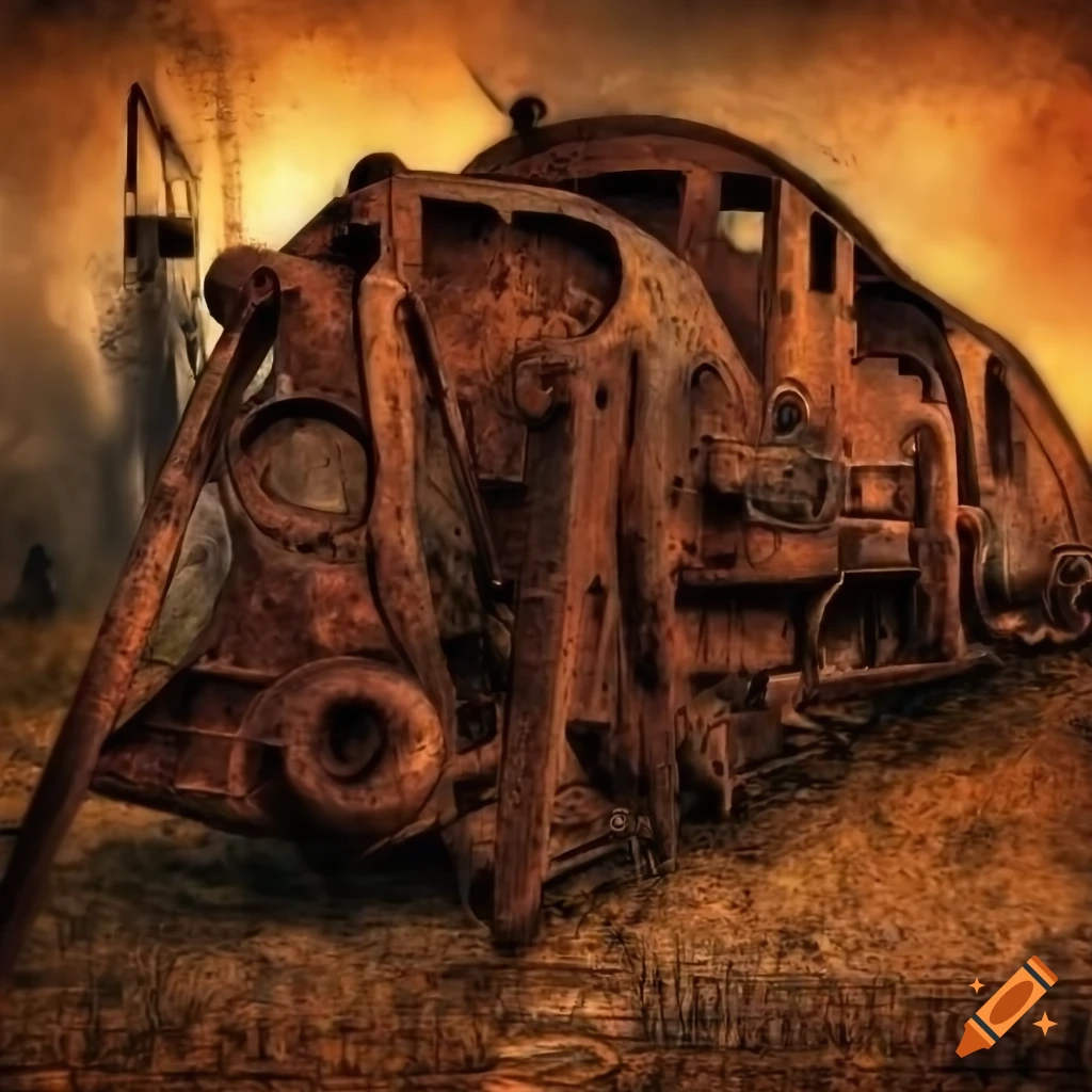 The thrashing limbs of the rust machine, hdr photo-realistic on Craiyon