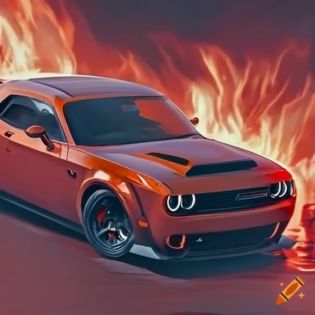 Dodge challenger srt demon in hell on Craiyon