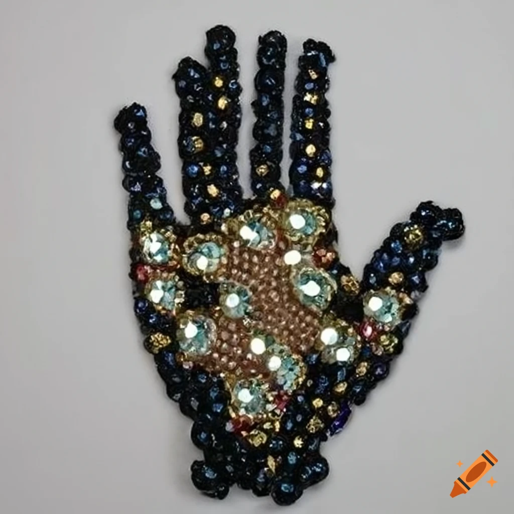 Beaded sequin palmistry hand shaped beadwork in the color black