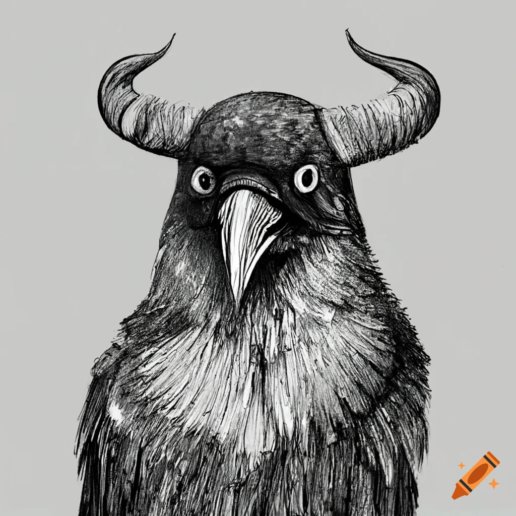 The awkward crow with two horns on its head on Craiyon