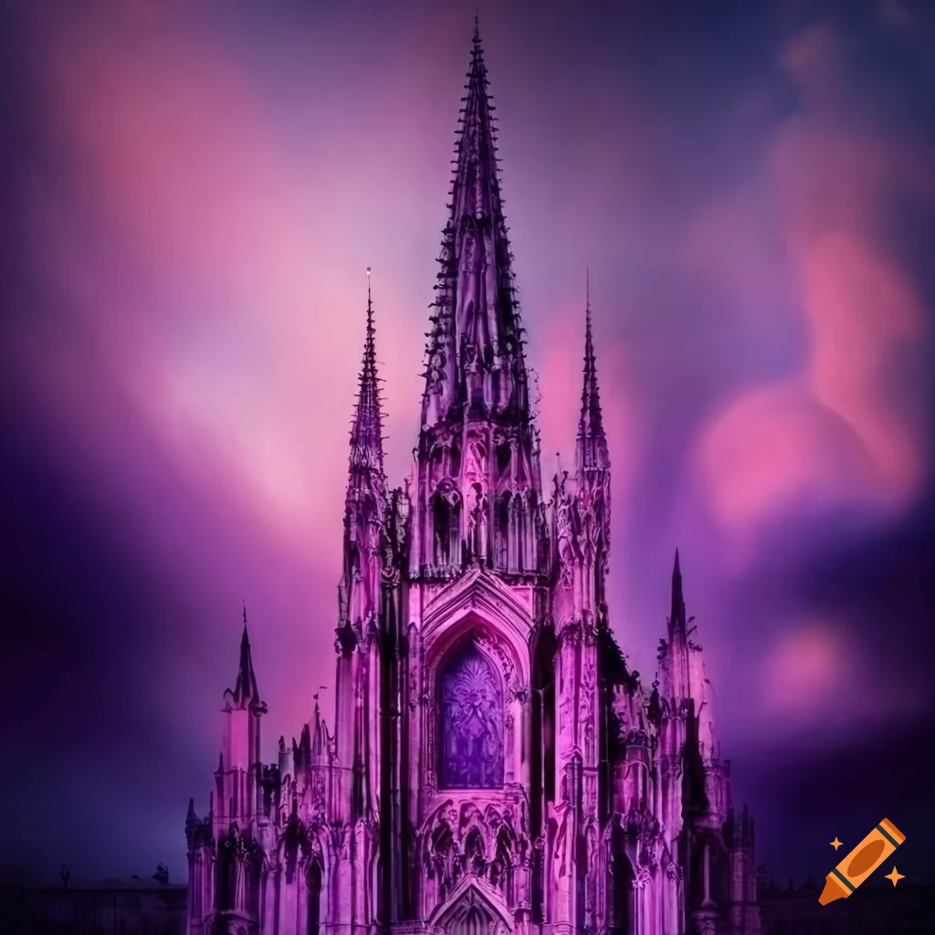 Pink and violet gothic cathedral of love and death on Craiyon