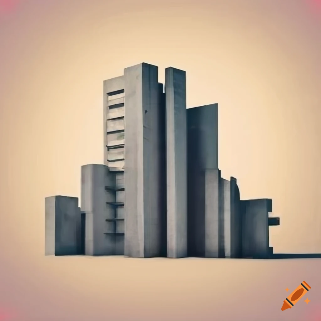 Illustration of concrete brutalist blocks of buildings in belgrade, serbia