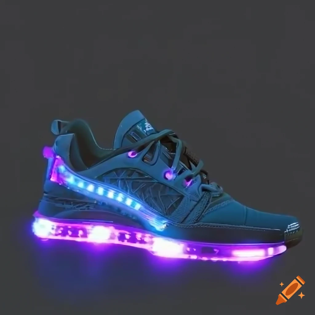 ((Tennis shoe with led light, at night)), photorealistic, fine details ...