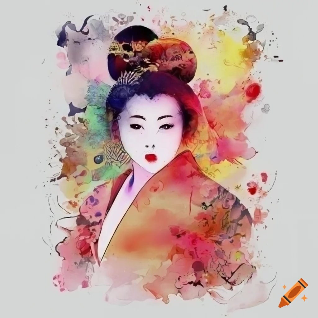 Tshirt vector, geisha fighter, vivid colors, detailed on Craiyon