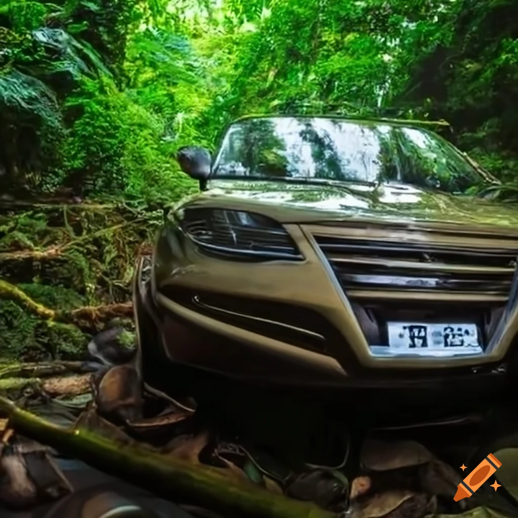 Car in rainforest on Craiyon