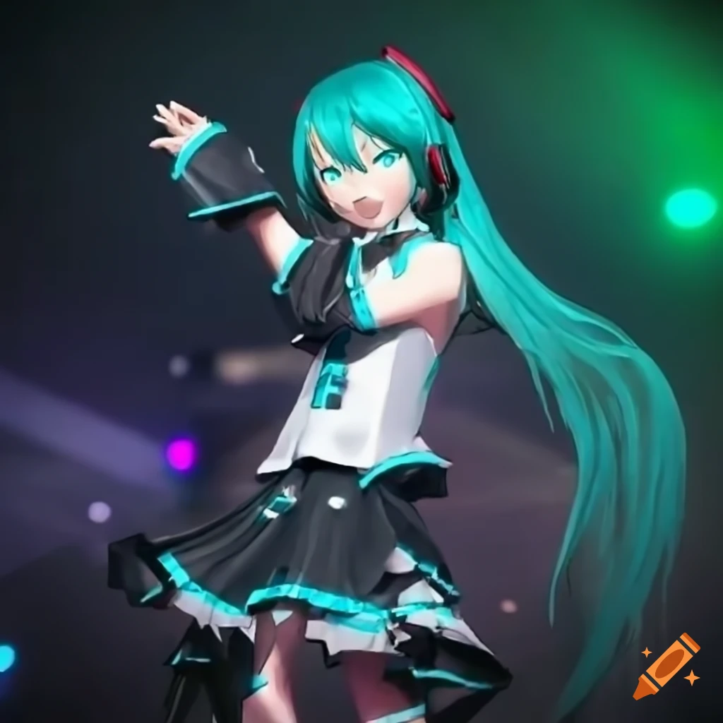 Hatsune miku performing at a live concert on Craiyon