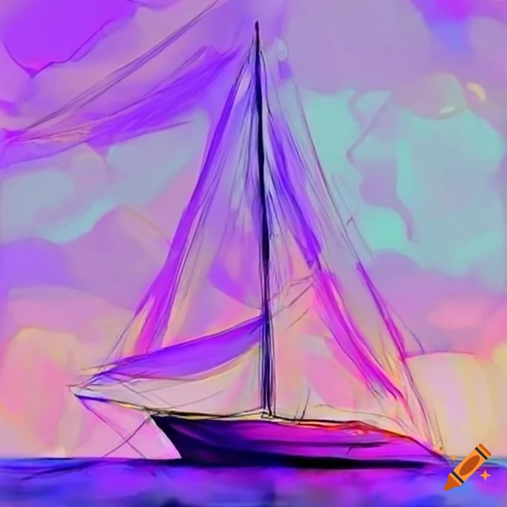 Purple and pink sailing yacht