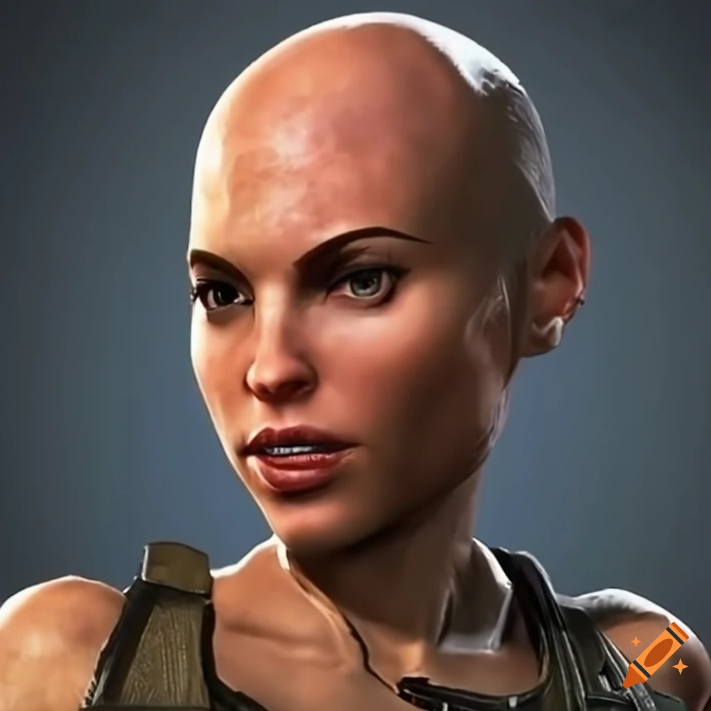 Lara croft from tomb raider sporting a bald head that shines on Craiyon