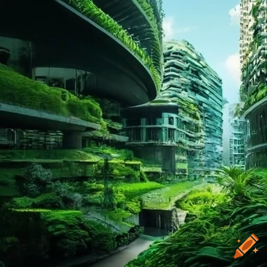 Concrete city jungle transformed into a green paradise on Craiyon