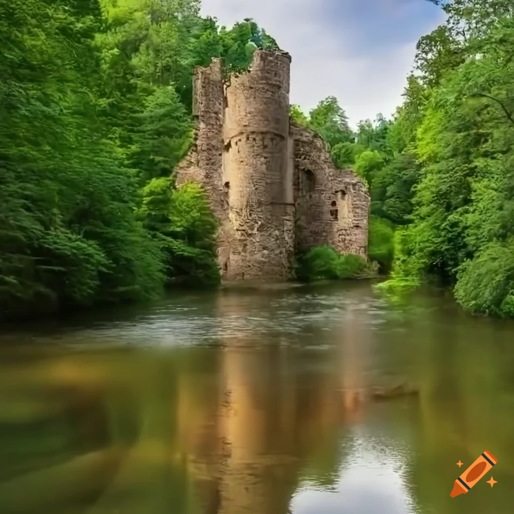 Castle ruins with a river and a forest nearby, 4k, high definition ...