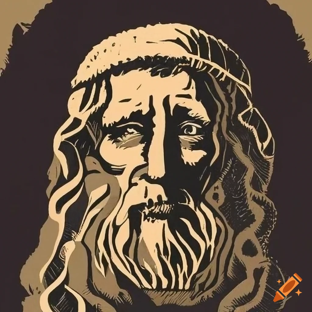 Portrait of Noah from the old testament in the style of a woodcut on ...