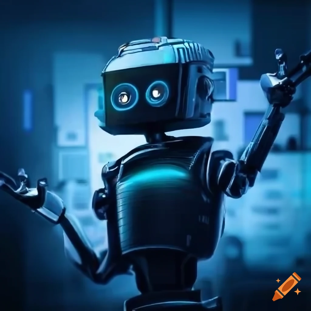 Manga art of an ai devops-bot coding in a futuristic workspace high definition on Craiyon