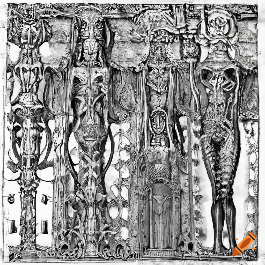 Giger gothic arch snakes knot serpent skuls anatomy scheme on Craiyon