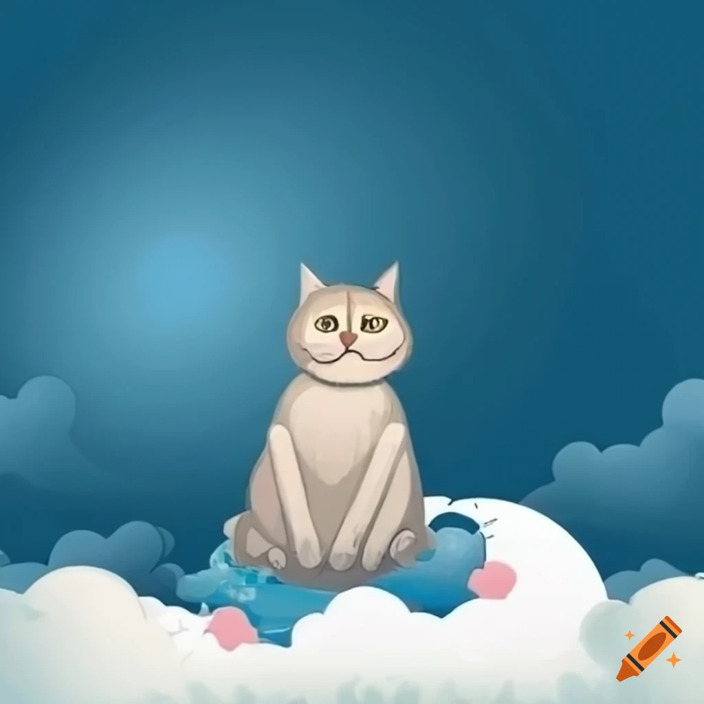 A peaceful cat resting among the clouds