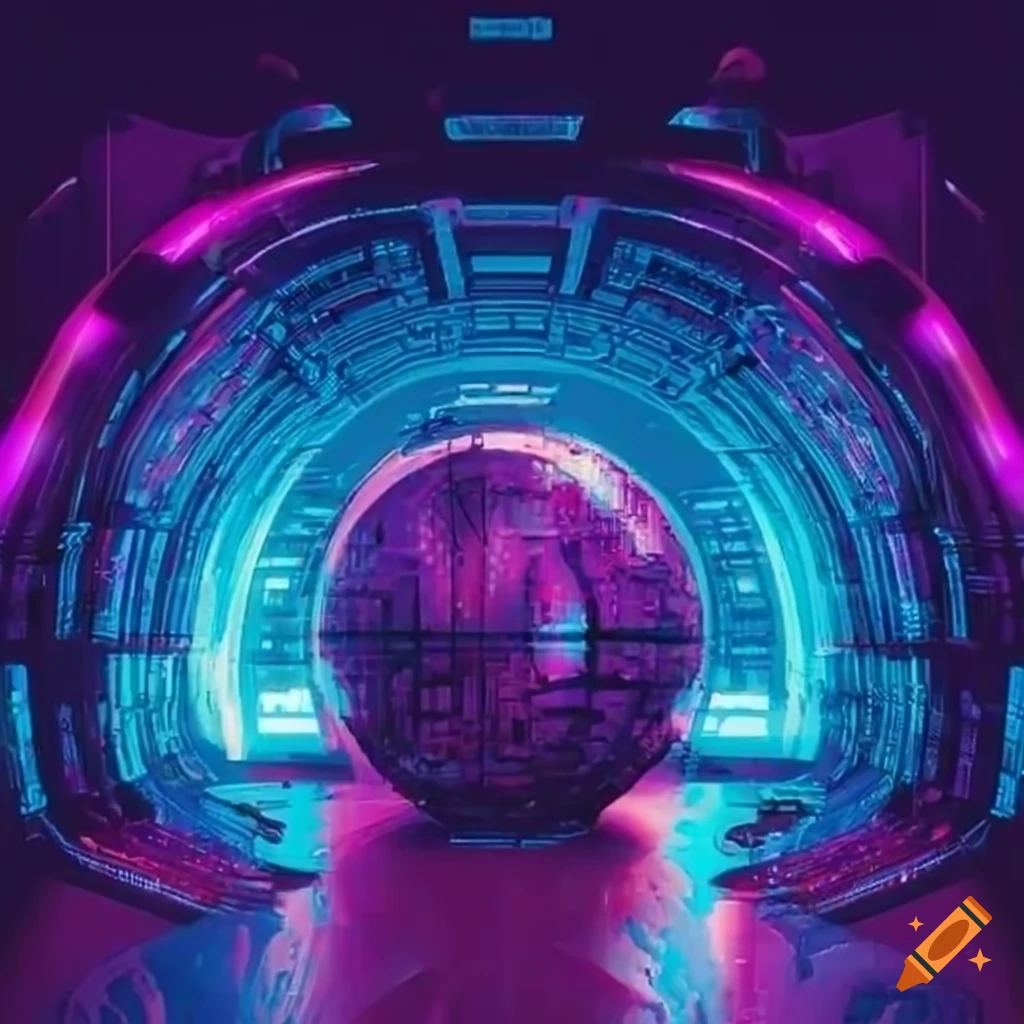 Futuristic techno layers and tools in a techno city at dawn on Craiyon