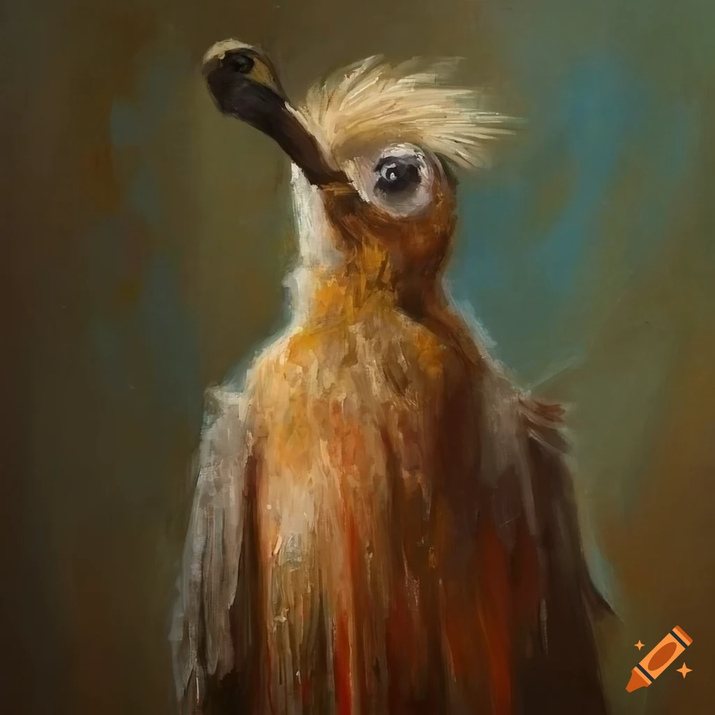 Brown-feathered anthropomorphic bird wearing a robe and holding a bo ...