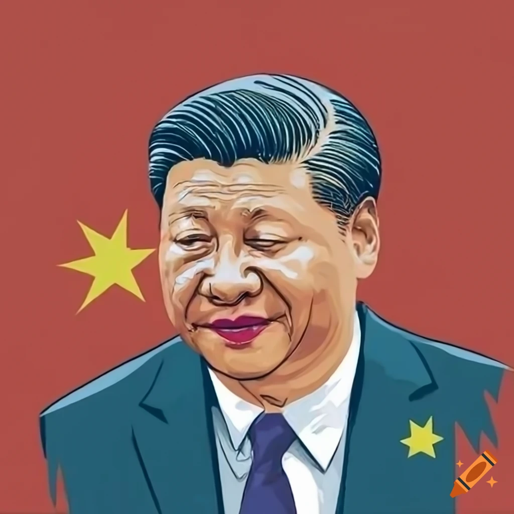 Portrait of xi jinping, china flag background
