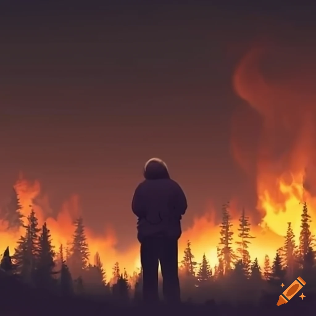 A person watching a forest fire