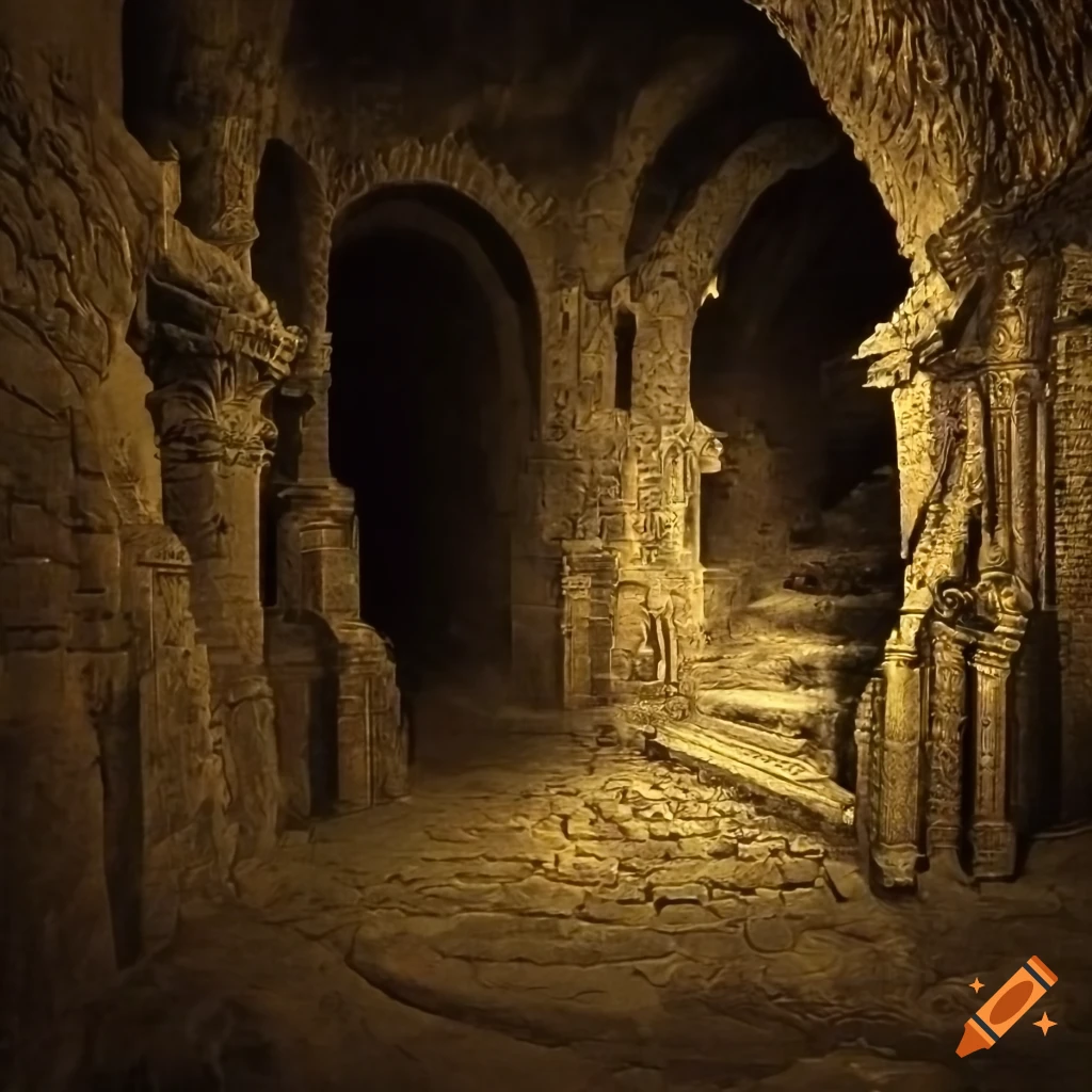 Underground dwarven city crypt fortress, gustave dore on Craiyon