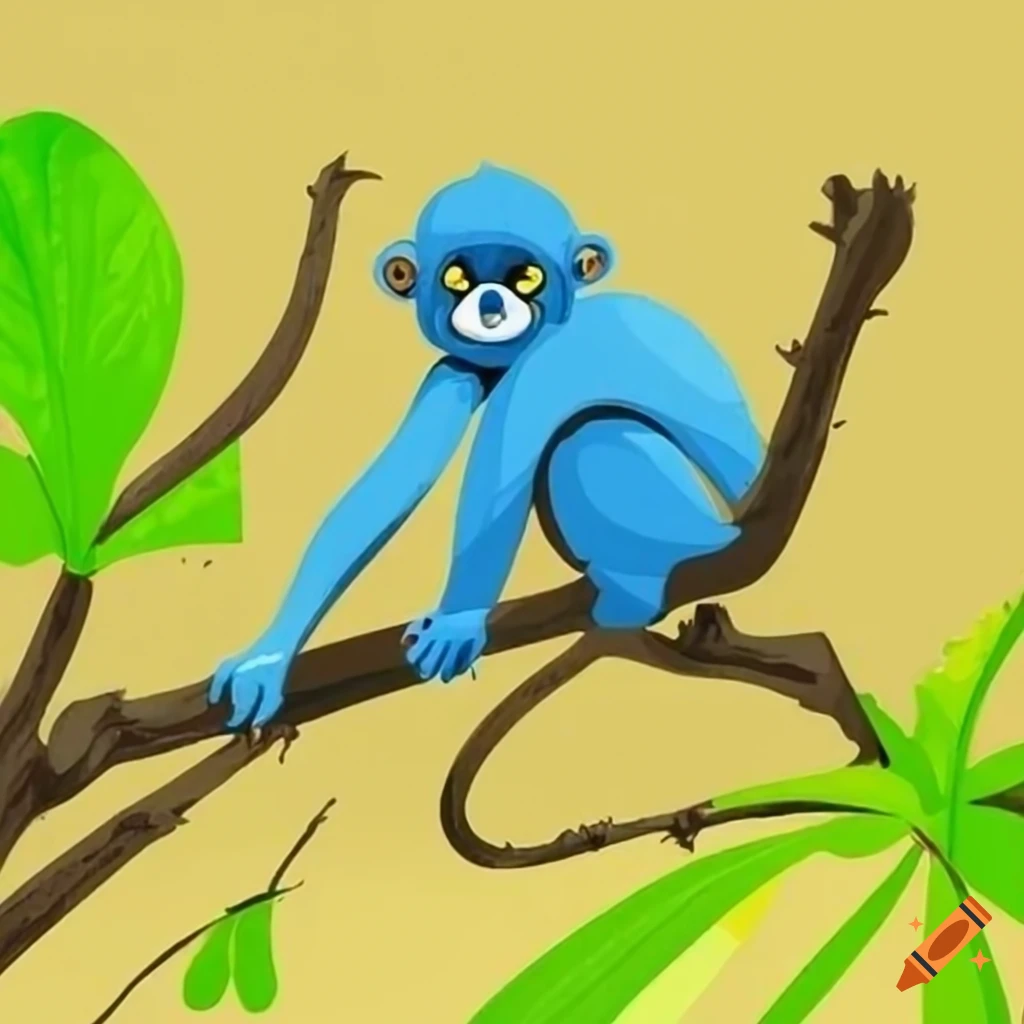 A cute blue monkey perched on leaves, with a heartwarming smile. joan ...
