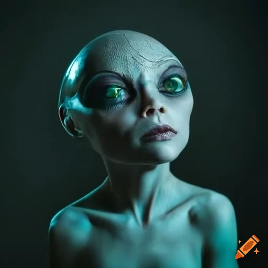 An alien woman close up on Craiyon