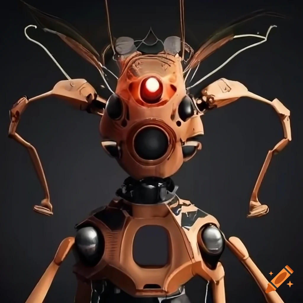 Beautiful, symmetrical, insectoid robot that have oversized heads with ...