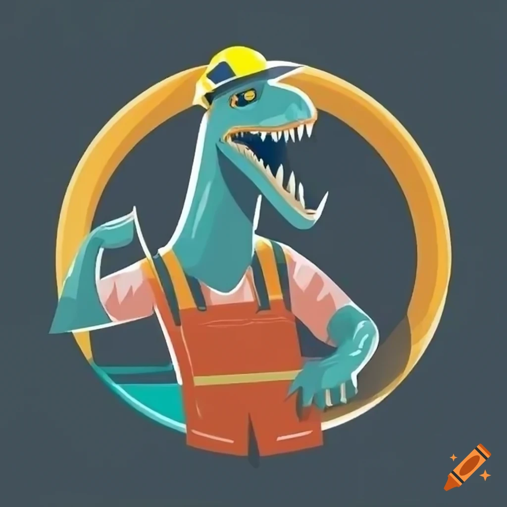 Dinosaur as a construction worker logo