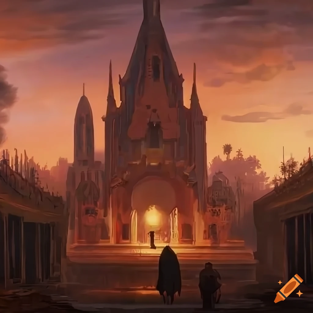 Bold graphic of futuristic sci fi Catholic altar shrine, with Chinese ...