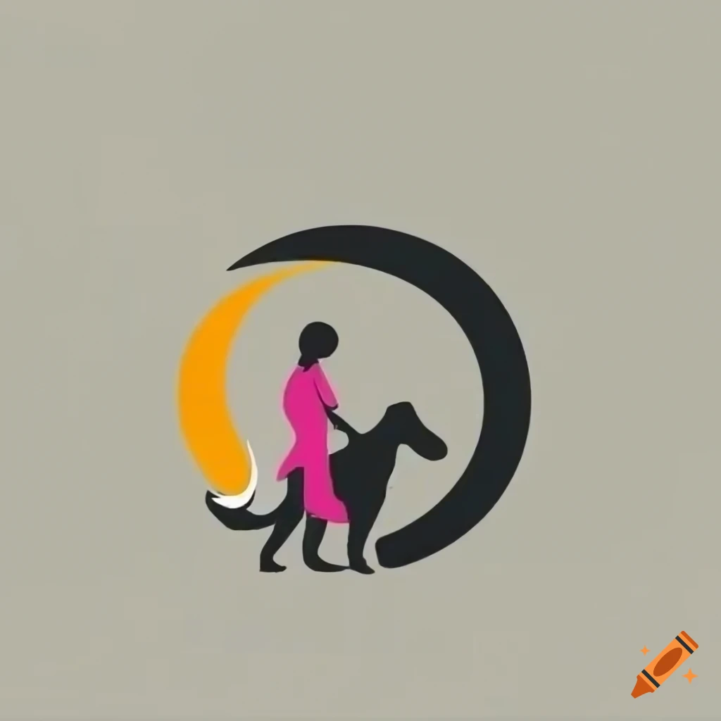 A logo with a dog and a person