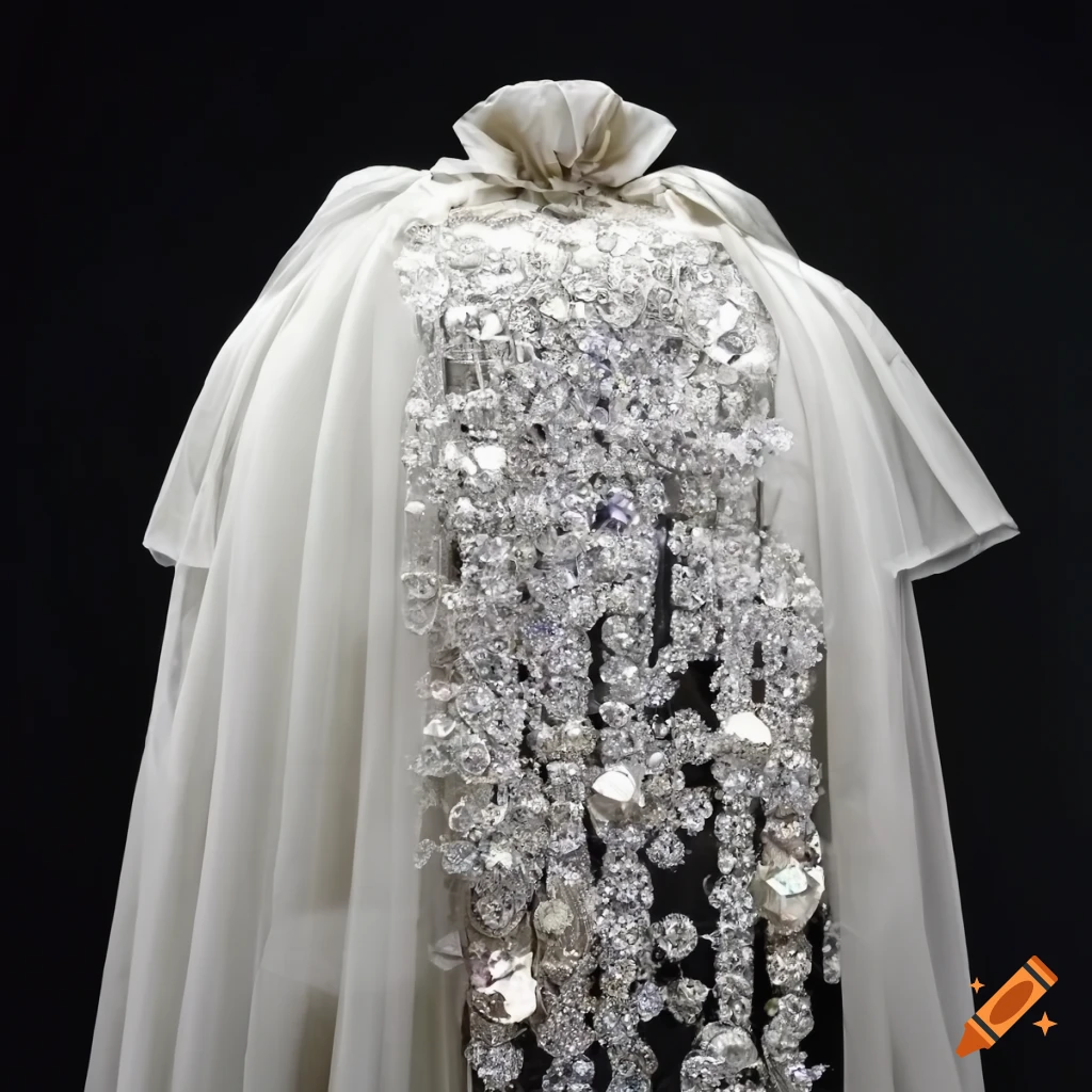 White cloak, large structure, flowers textured rhinestones, large ...