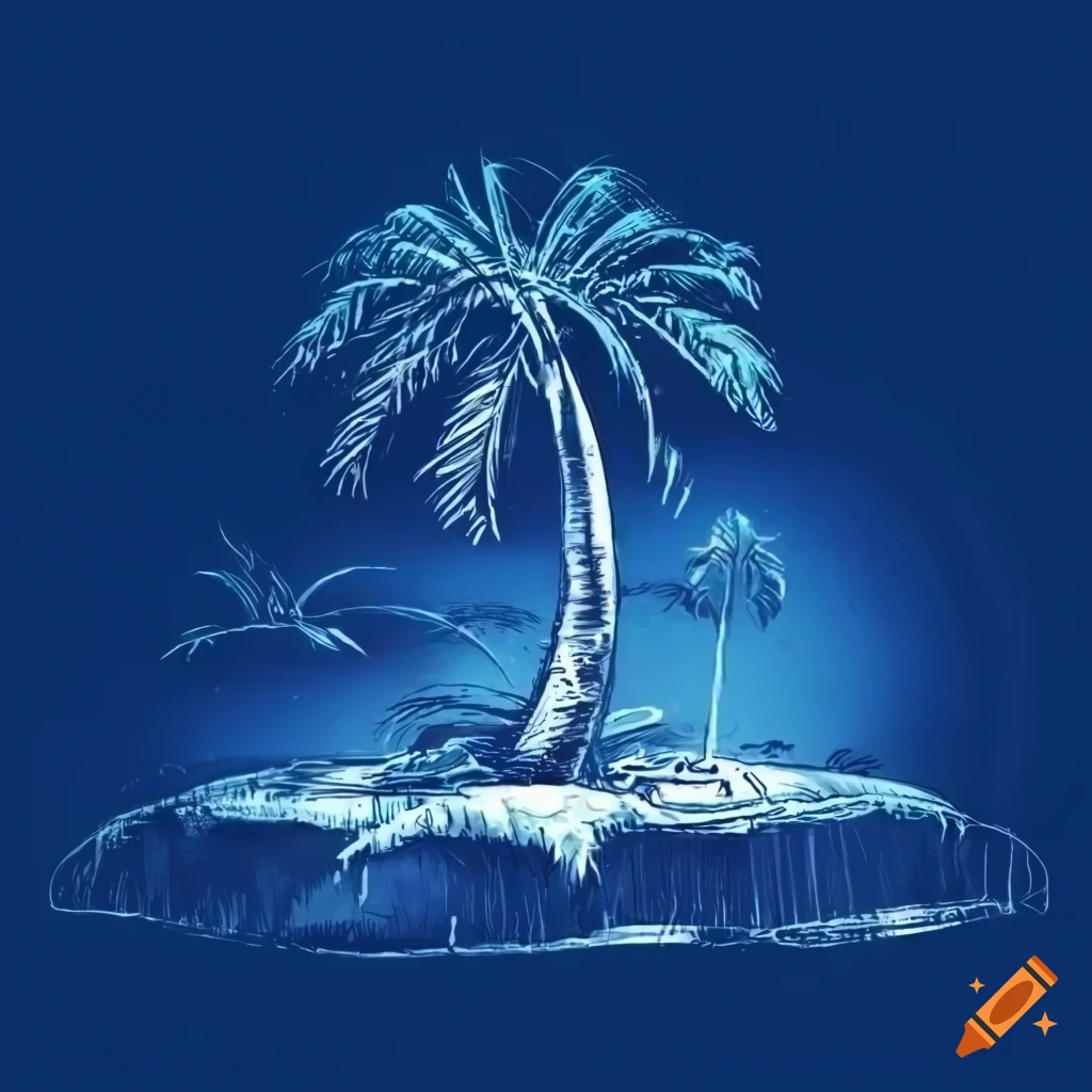 Concept blueprint design sketch of a island with palm tree