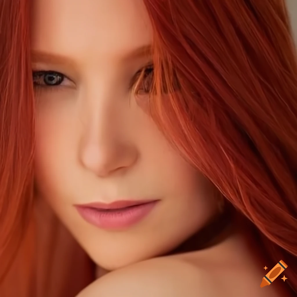 Red-haired young woman in off-the-shoulder dress on Craiyon