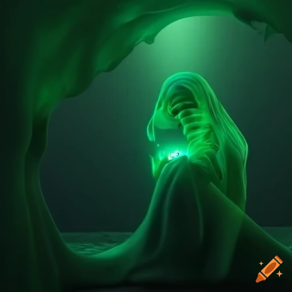 A mystical green slime wizard casting a spell, cinematic lighting on ...