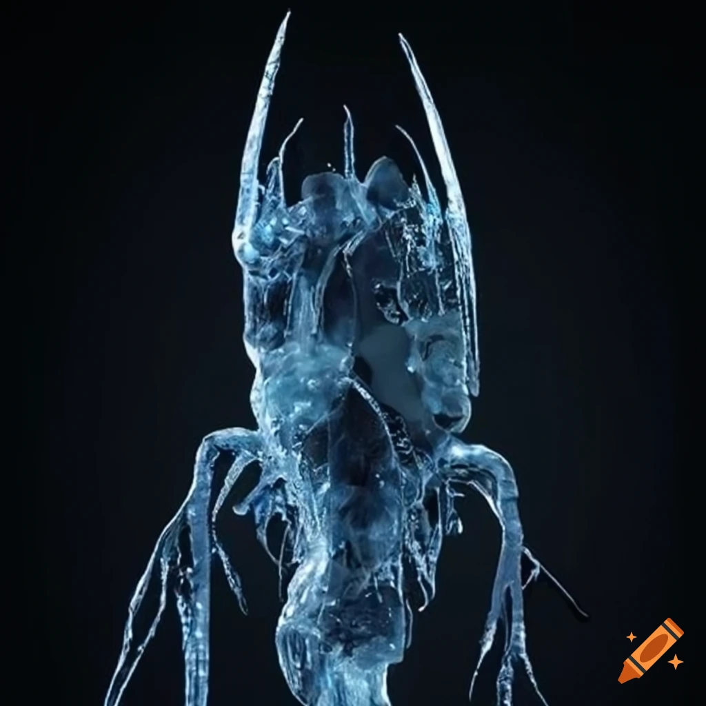 A thin, lean ice insect monster made of thin transparent icicles