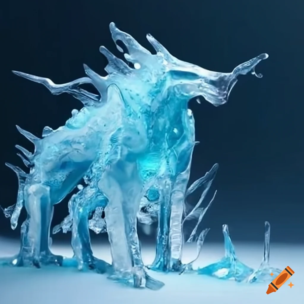 A fierce, four legged ice beast made of thin transparent icicles on Craiyon
