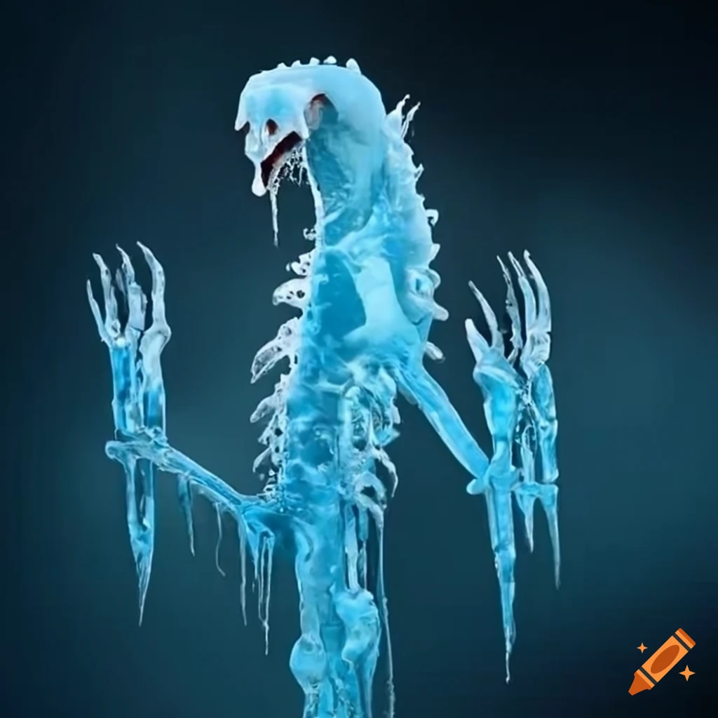 An ice beast made of thin transparent icicles. you can see some of the ...