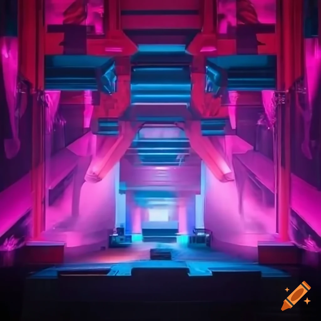 Vibrant cube stage with dynamic lighting for a music contest
