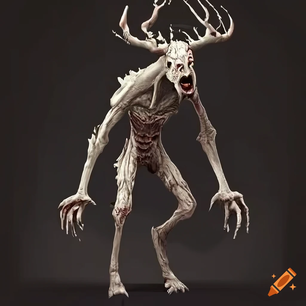 A black and white eldritch horror styled wendigo standing at 10 feet ...